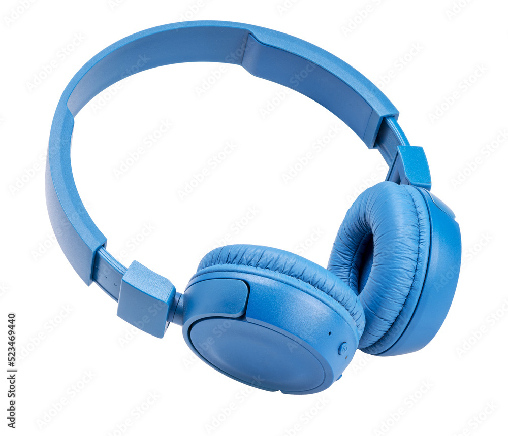 Blue wireless headphones isolated on white background, Blue headphone ...