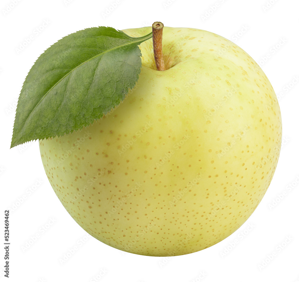 Fresh Yellow Apple Isolated on White background, Golden yellow Orin ...