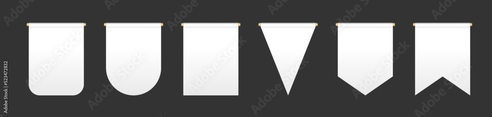 Empty white bunting rounded and straight pennants. Realistic pennants ...