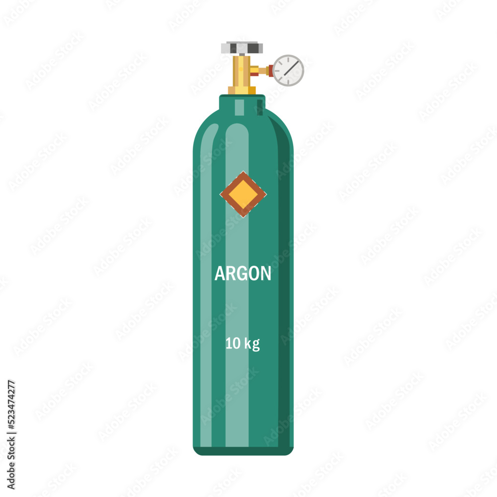 Argon gas storage cylinders flat icon. Oxygen, nitrogen, carbon dioxide ...