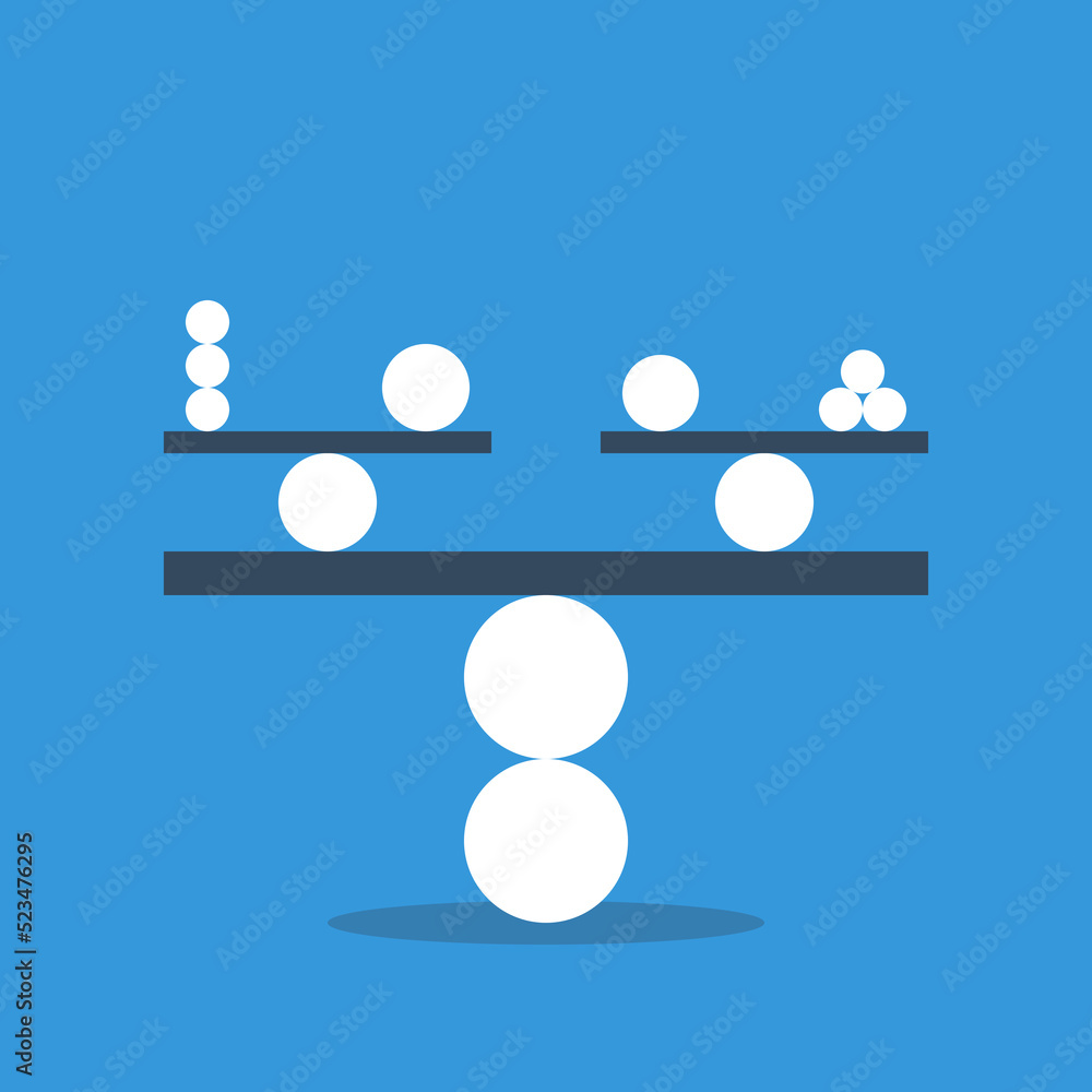 One big and many balancing small balls in equilibrium on seesaw ...