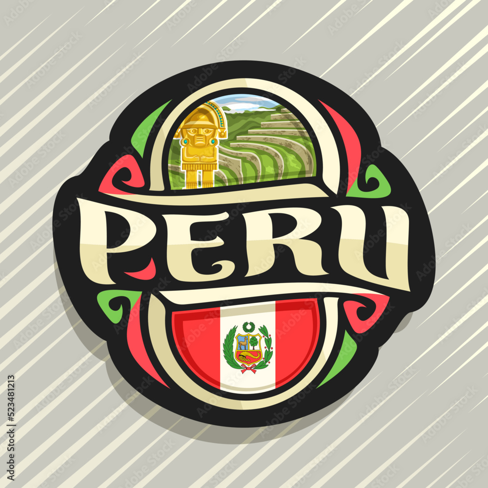Vector logo for Peru country, fridge magnet with peruvian state flag ...
