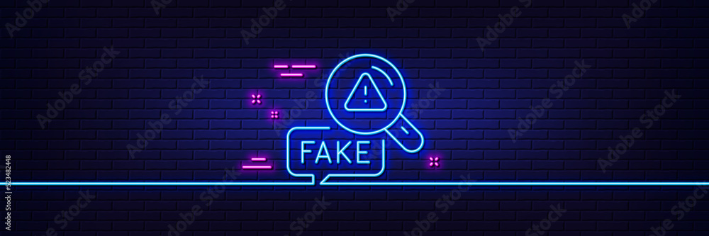 Neon light glow effect. Fake news line icon. Propaganda conspiracy sign ...