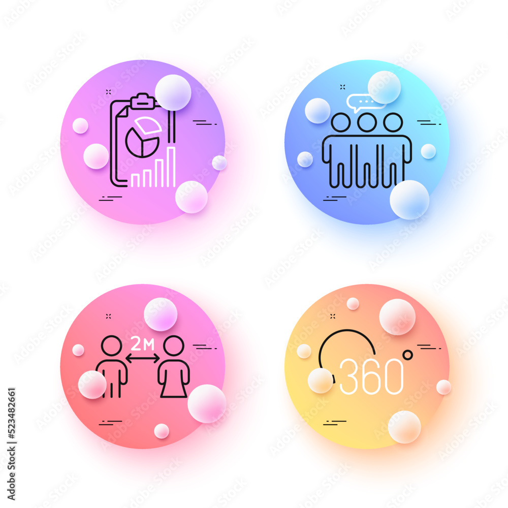 Report, Social distancing and Full rotation minimal line icons. 3d ...