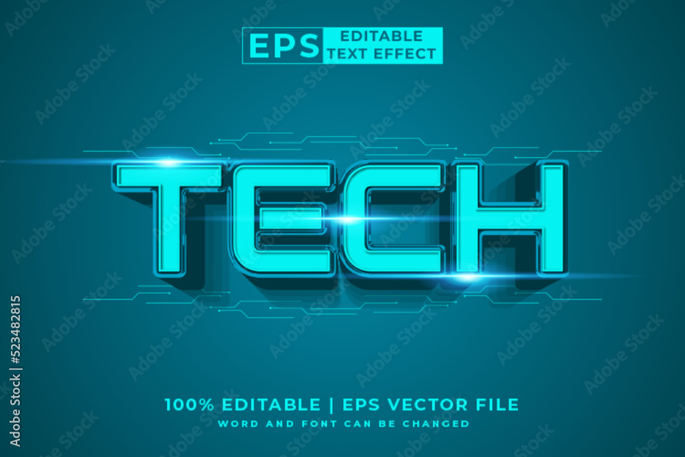 Editable text effect Tech 3d cartoon template style premium vector ...