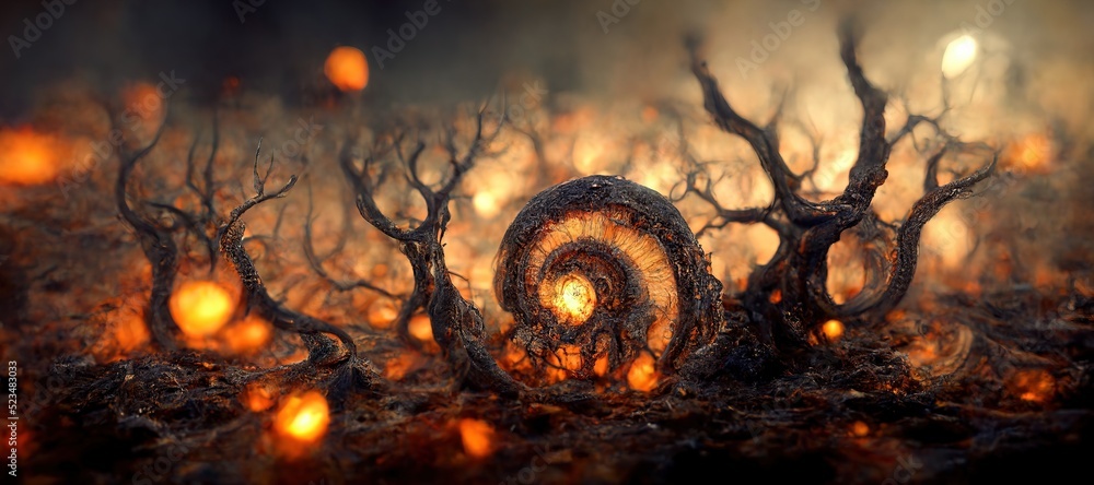 Surreal fantasy of creepy haunted trees, twisted dead branches and ...