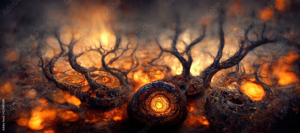 Surreal fantasy of creepy haunted trees, twisted dead branches and ...