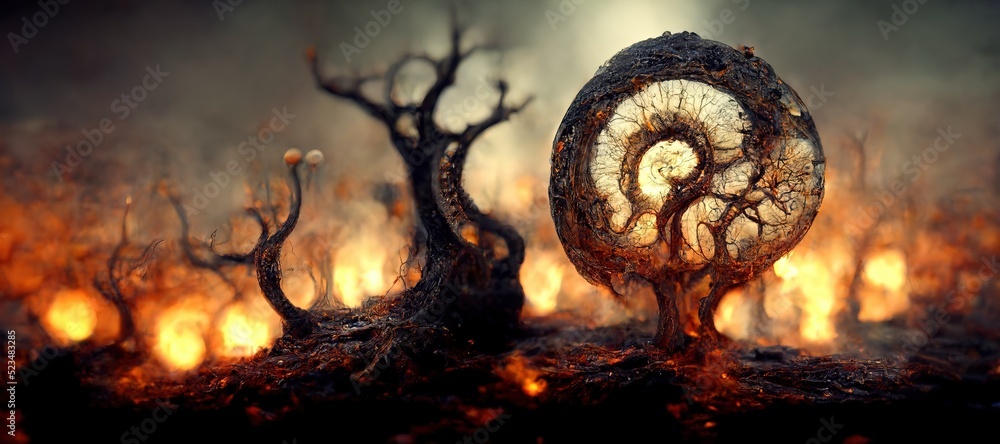 Surreal fantasy of creepy haunted trees, twisted dead branches and ...