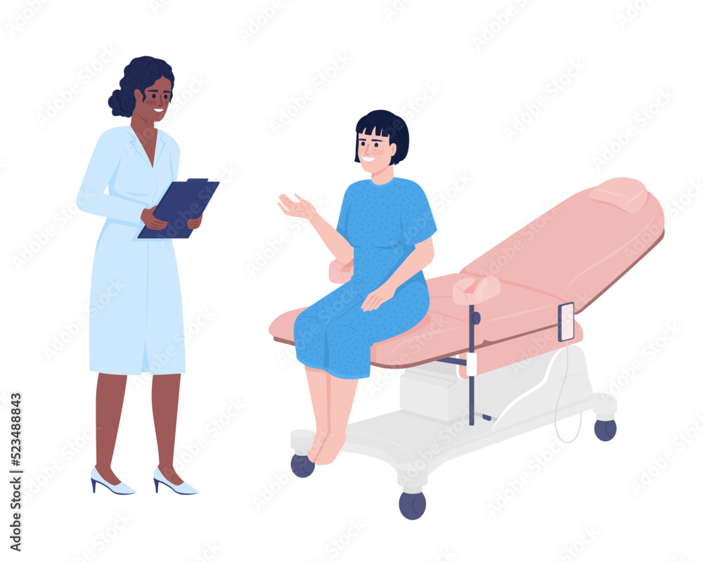 Woman at gynecologist appointment semi flat color vector characters ...
