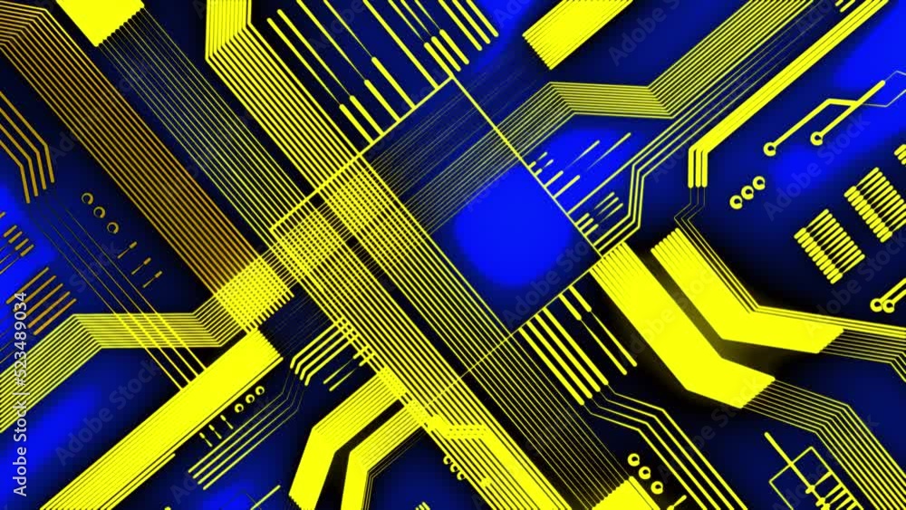 4k a circuit board with moving electrons;electronic connections;passage ...