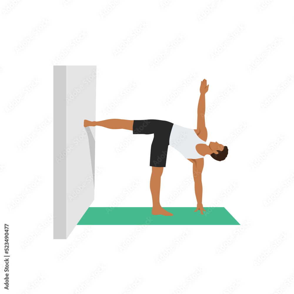Man doing Parivrtta Ardha Chandrasana. Revolved Half Moon Pose. Flat ...