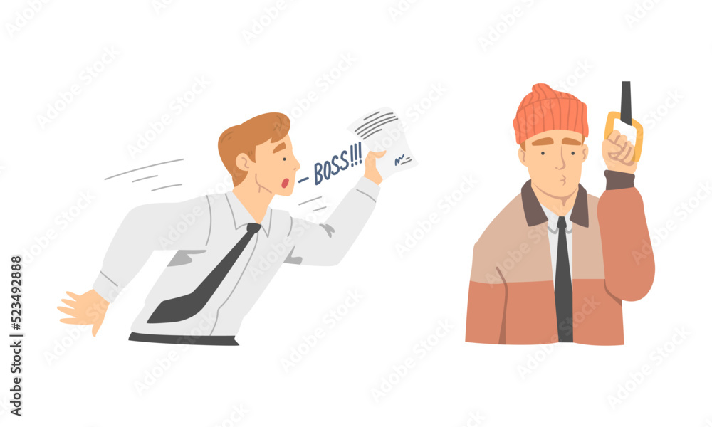 Young man daily routine set. Businessman working in office, man ...