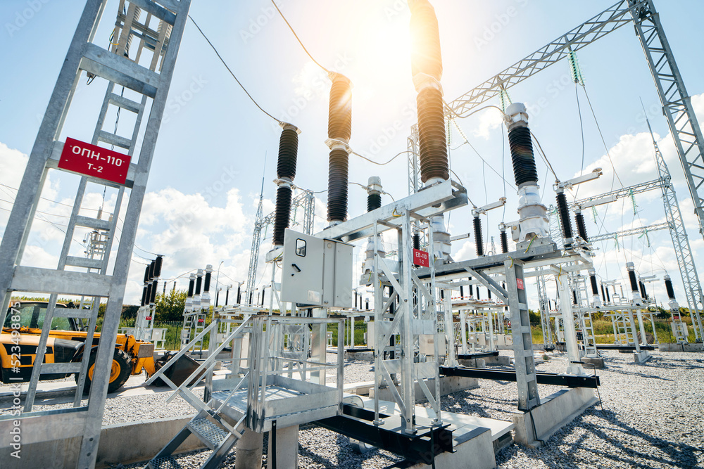 Modern new power station. The equipment used to raise or lower voltage ...