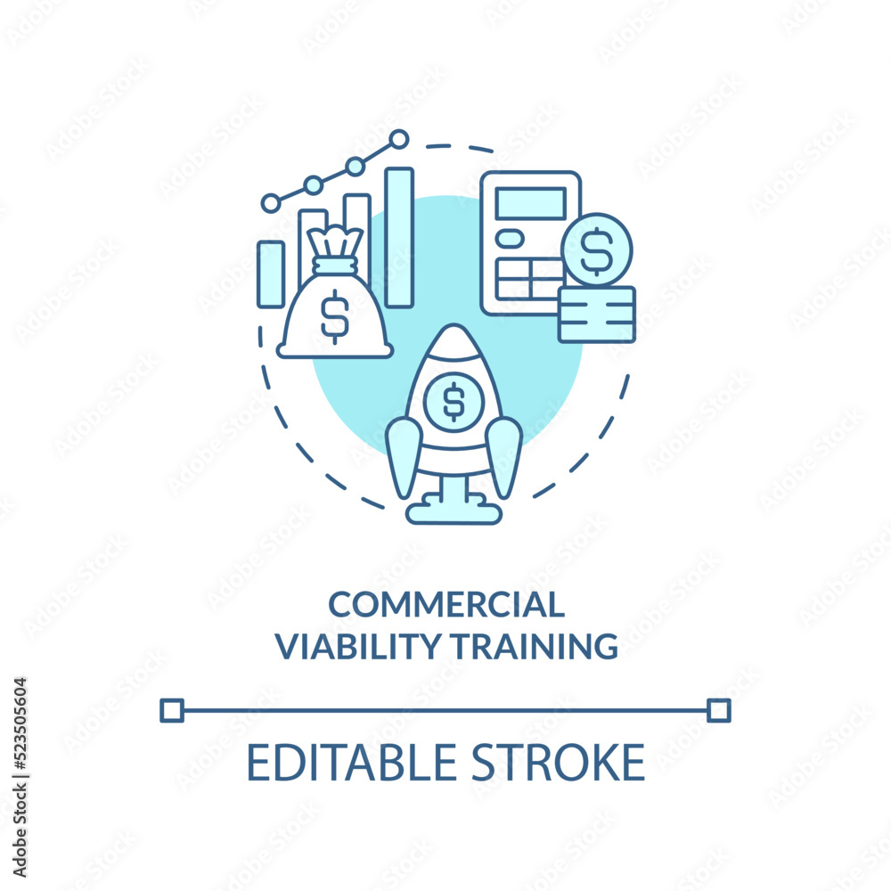 Commercial viability training turquoise concept icon. Startup funding ...