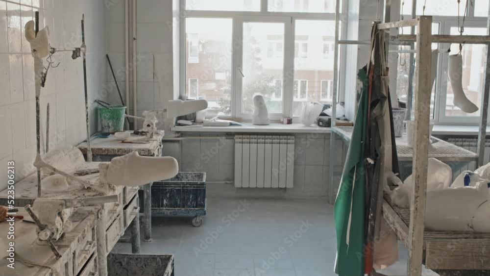 No people shot of modern prosthetic production workshop room interior ...