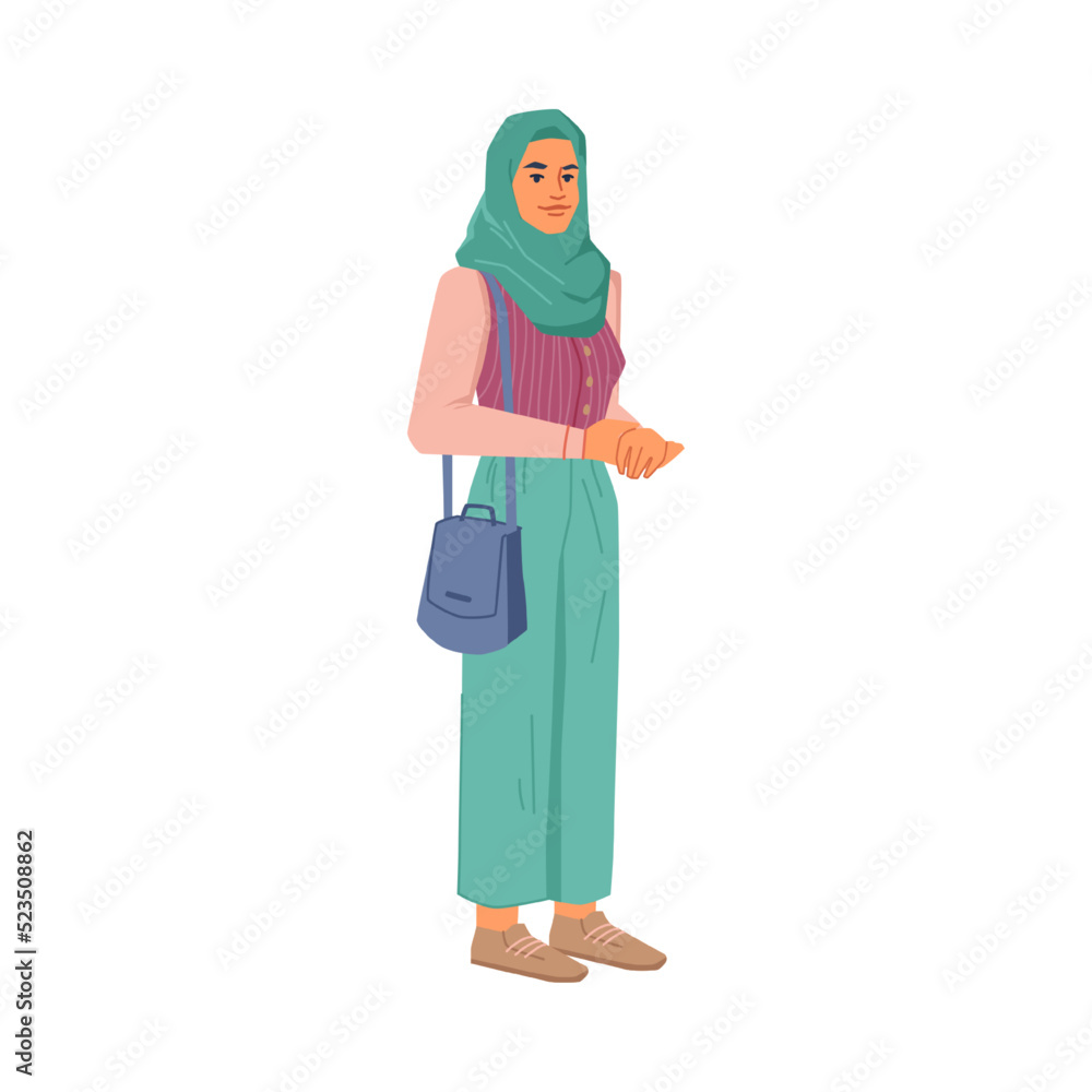 Muslim women in fashionable cloth, hijab or headscarf isolated flat ...