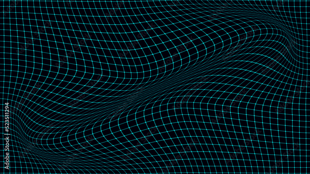 Abstract curved perspective grid. Vector background distorted wireframe ...