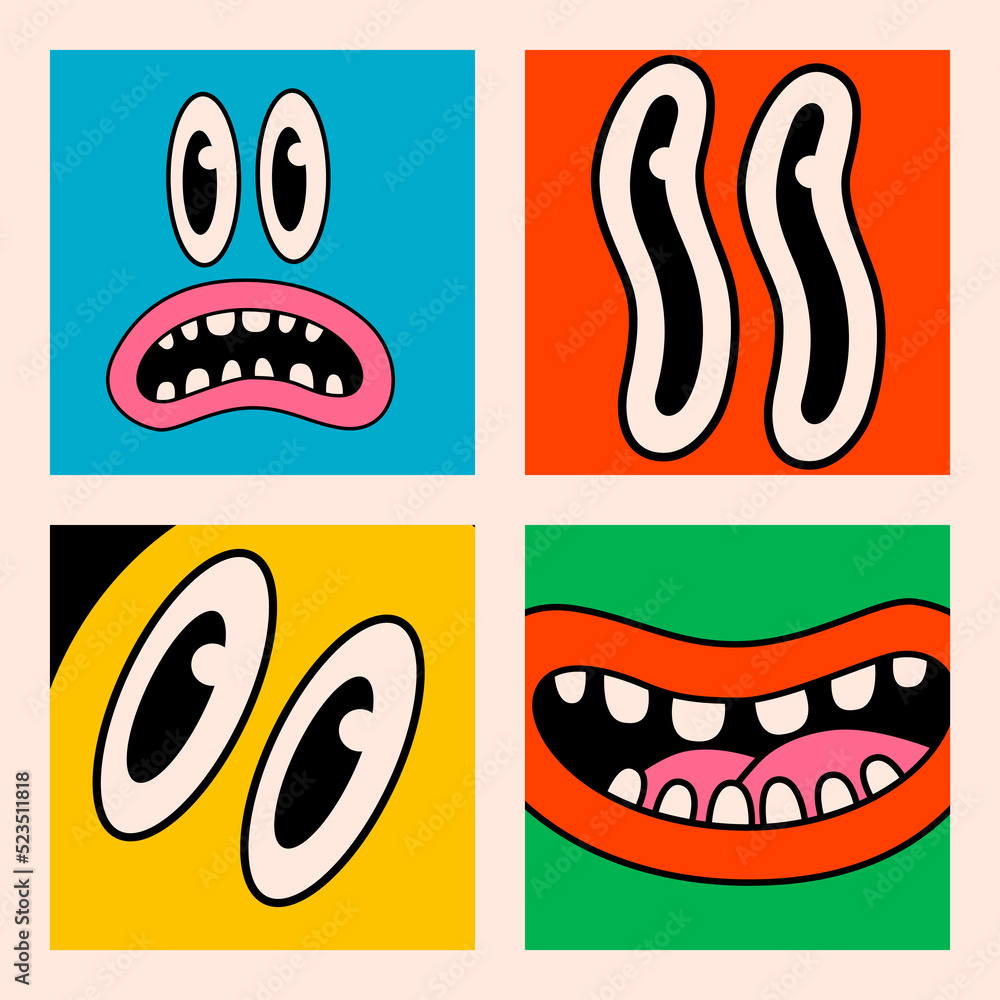 Cartoon vector funny Comic cards. Crazy cartoons Abstract vector ...