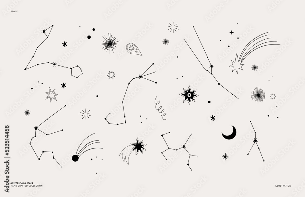 Modern hand drawn vector illustration of constellations, planet, star ...