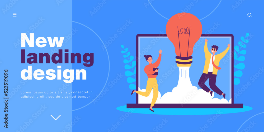 Startup rocket launch by happy business people. Success of new project ...