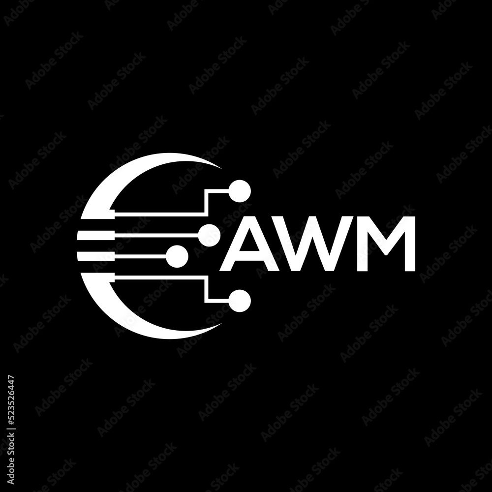 AWM technology letter logo on black background. AWM alphabet technology ...