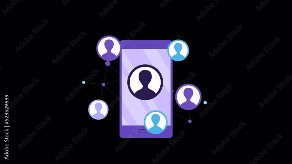 social network, contacts concept animation ALPHA channel. smartphone ...