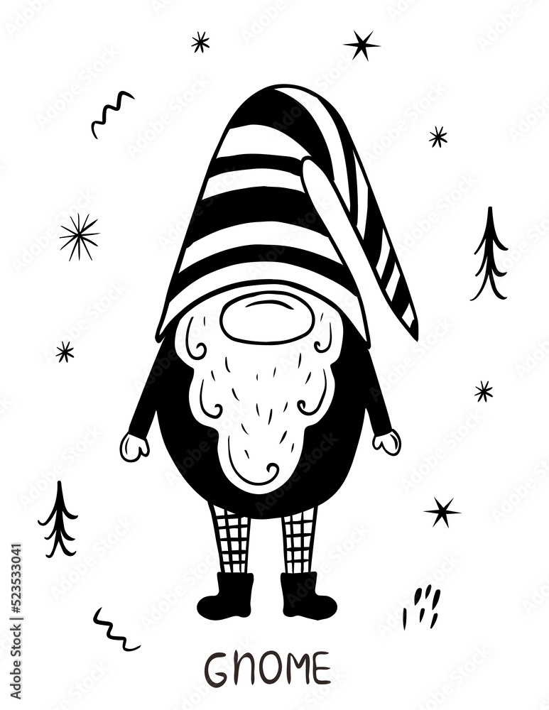 Cute black and white Christmas gnome Stock Vector | Adobe Stock