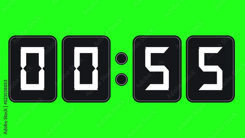 1 minute countdown on green screen background. Digital stopwatch ...