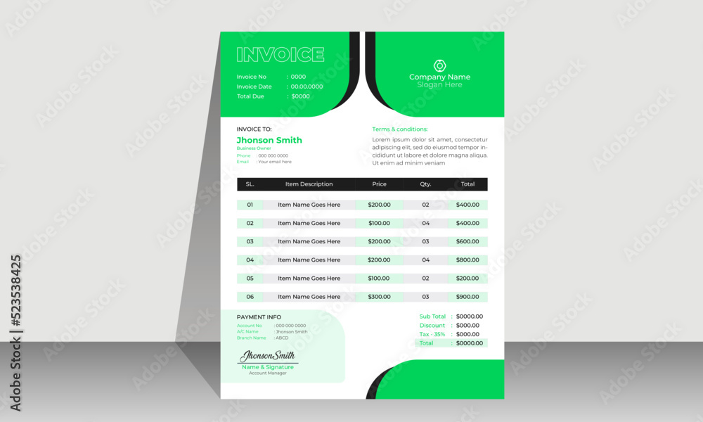 Modern and creative corporate company invoice template. Bill form ...