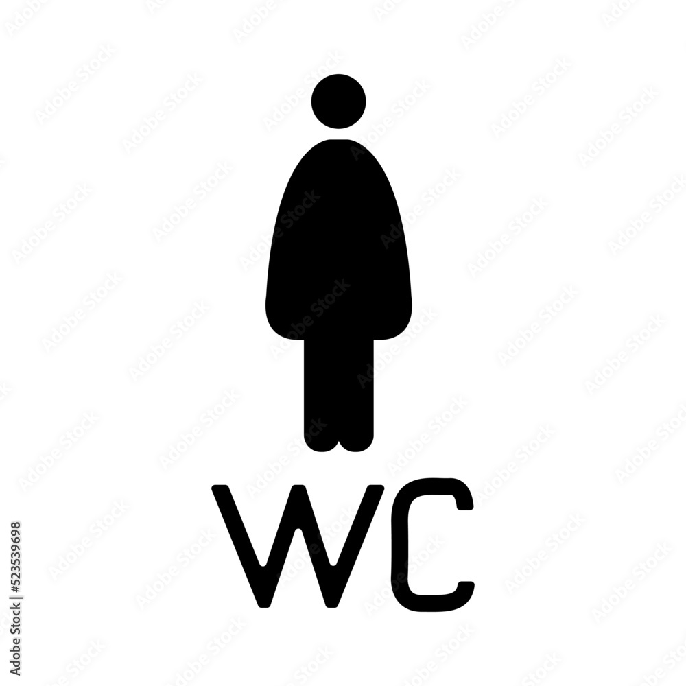 Wayfinding vector sign. Wc toilet signs. Black silhouett of woman. WC ...