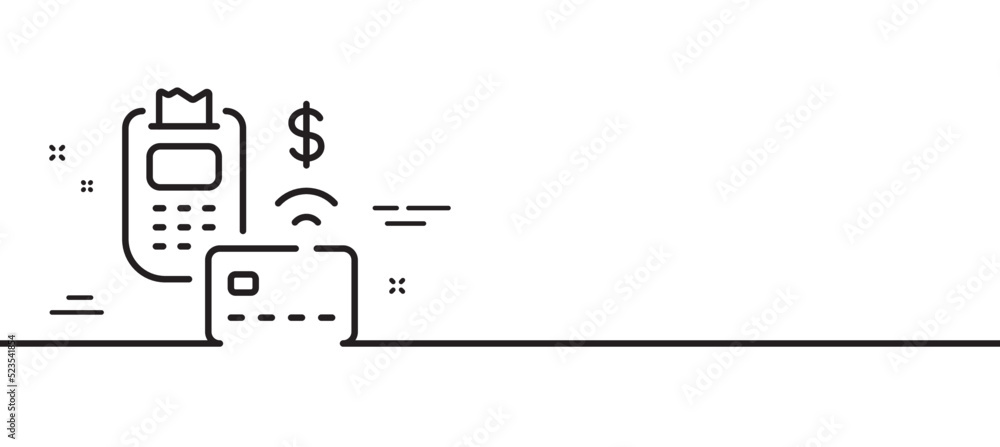 Pos terminal line icon. Credit card sign. Non-cash money pay symbol ...