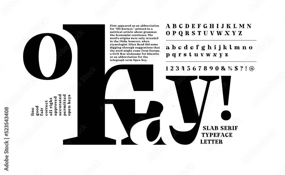 Slab serif design vector. Poster magazine layout illustration. Typeface ...