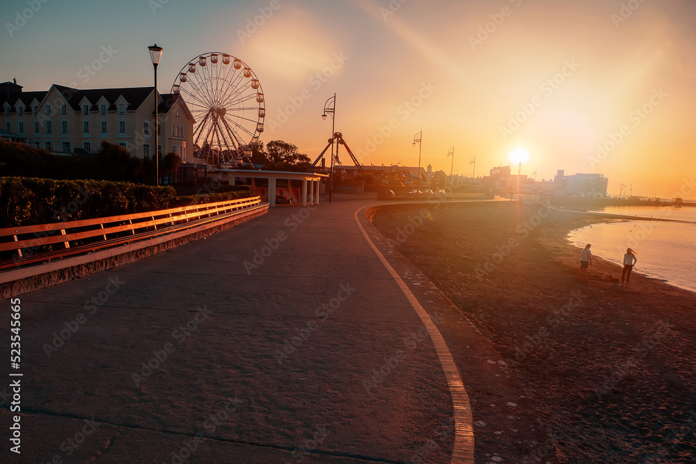 Sunrise scene at Salthill promenade in Galway city, Ireland. Town ...