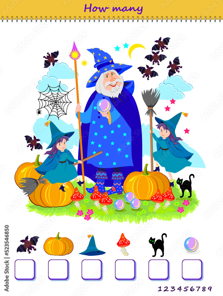 Educational page for little children. How many Halloween objects can ...