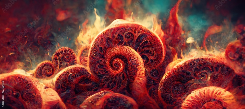 Surreal red rose fire flames unfurls - stranger worm like twirls and ...