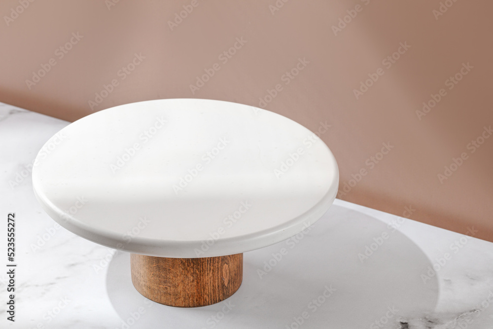 White empty Cake stand, Bakery utensil and dishware. Podium for cake ...