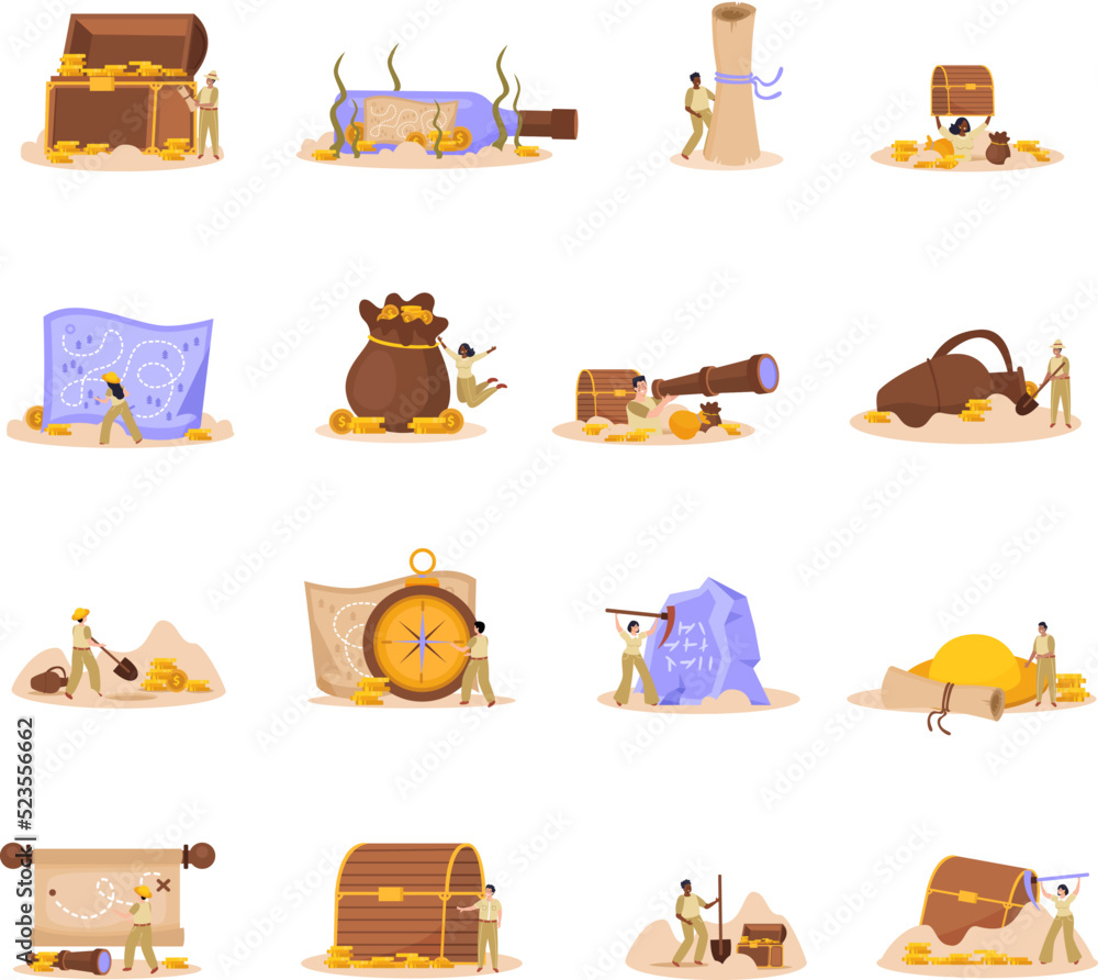 Treasure Hunt Icons Set Stock Vector | Adobe Stock