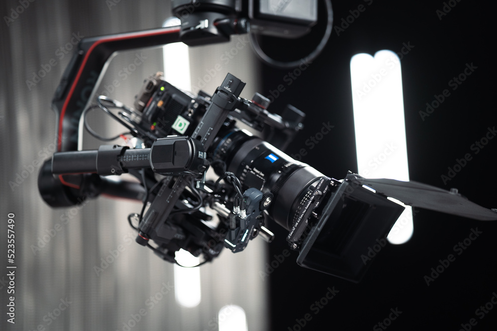 professional cinema gimbal crane rig with camera in television video ...