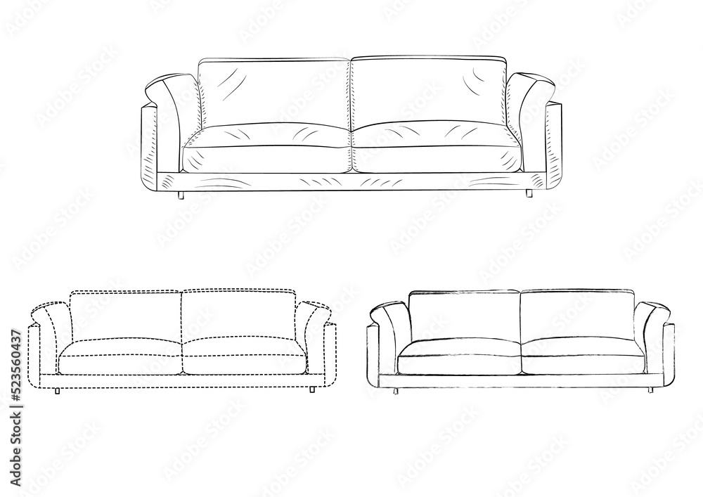Drawing sketch, silhouette outline sofa, couch, couch, daybed, chaise ...