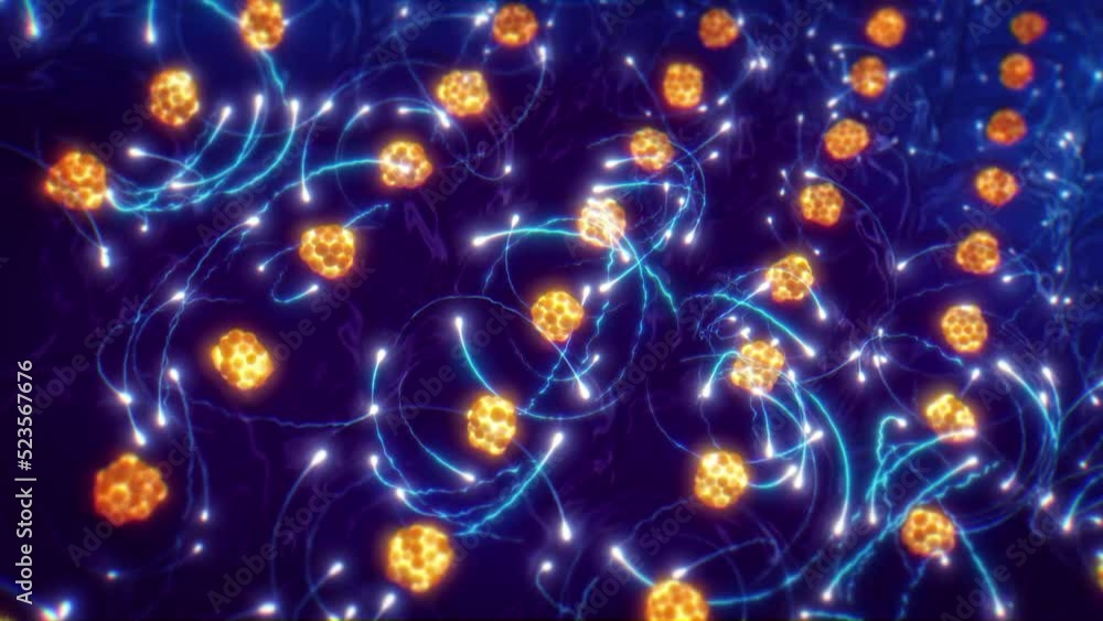 Animation of atoms and their electron clouds arranged in crystal ...