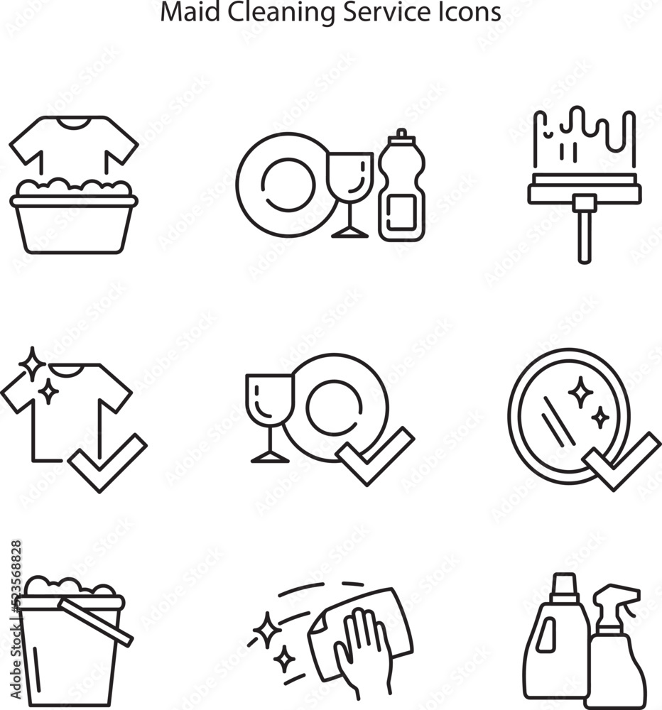 Set of Cleaning icons with outline style, such as Household service ...