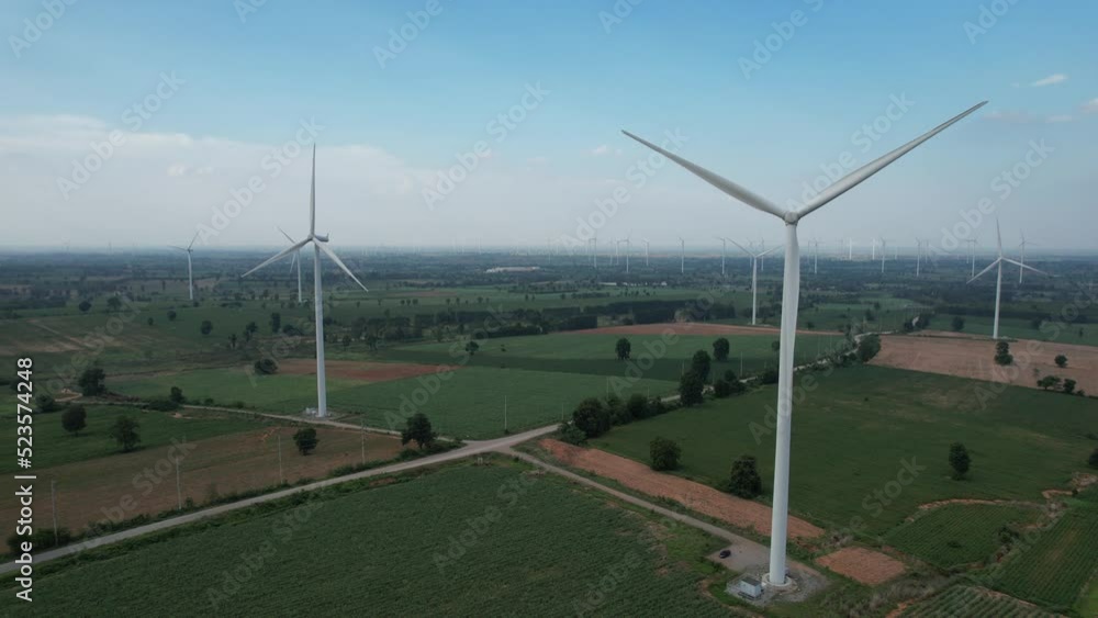 Drone view of farm wind turbine on the mountain,Use wind power to ...