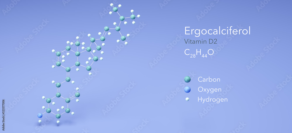 Ergocalciferol, vitamin d2, molecular structures, 3d rendering ...