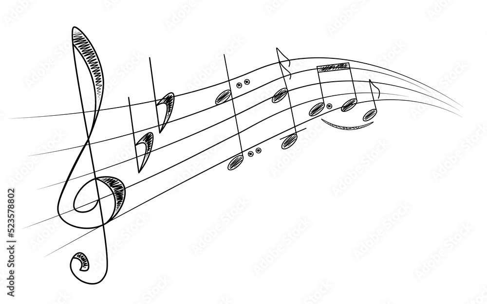 Musical note sketch hand draw. Staff treble clef notes musician concept ...