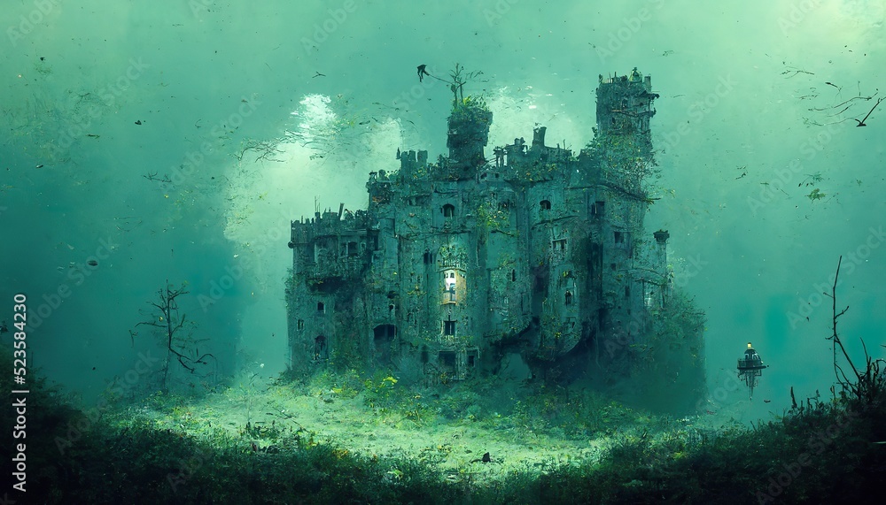Underwater castle concept art illustration Stock Illustration | Adobe Stock