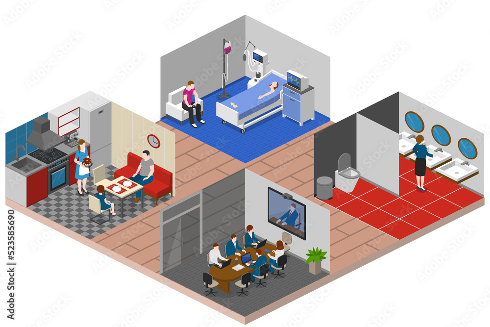 Daily routine isometric flowchart with morning work out and hygiene ...