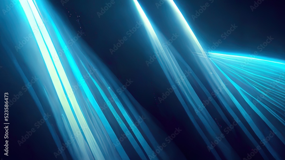 Blue rays of light. Neon blue color into space. Movement technology ...