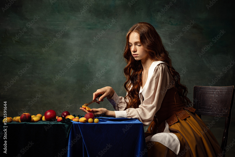 Portrait of charming redhair girl with long curly hair like girl of ...