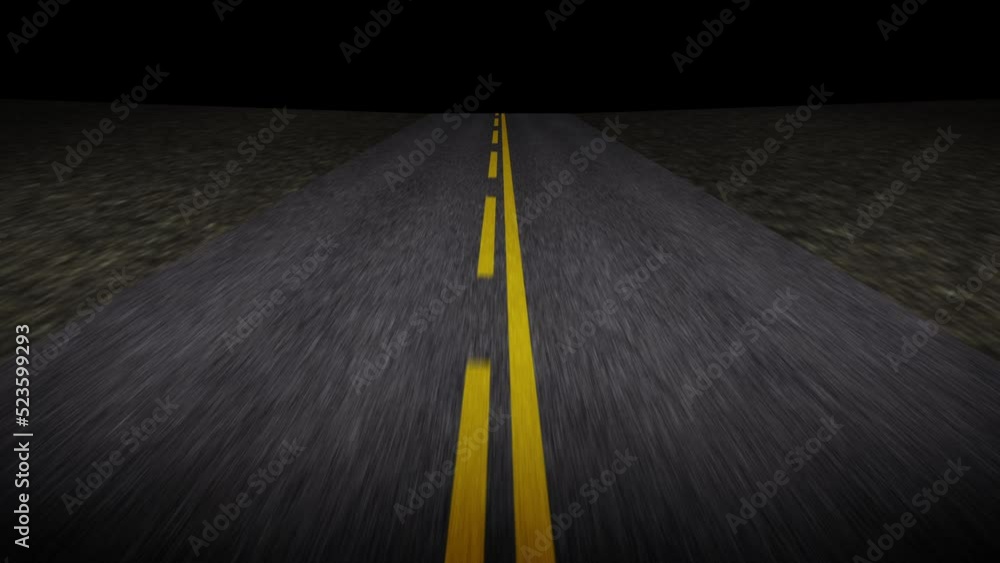 Fast driving on the night road - computer generated loopable animation ...