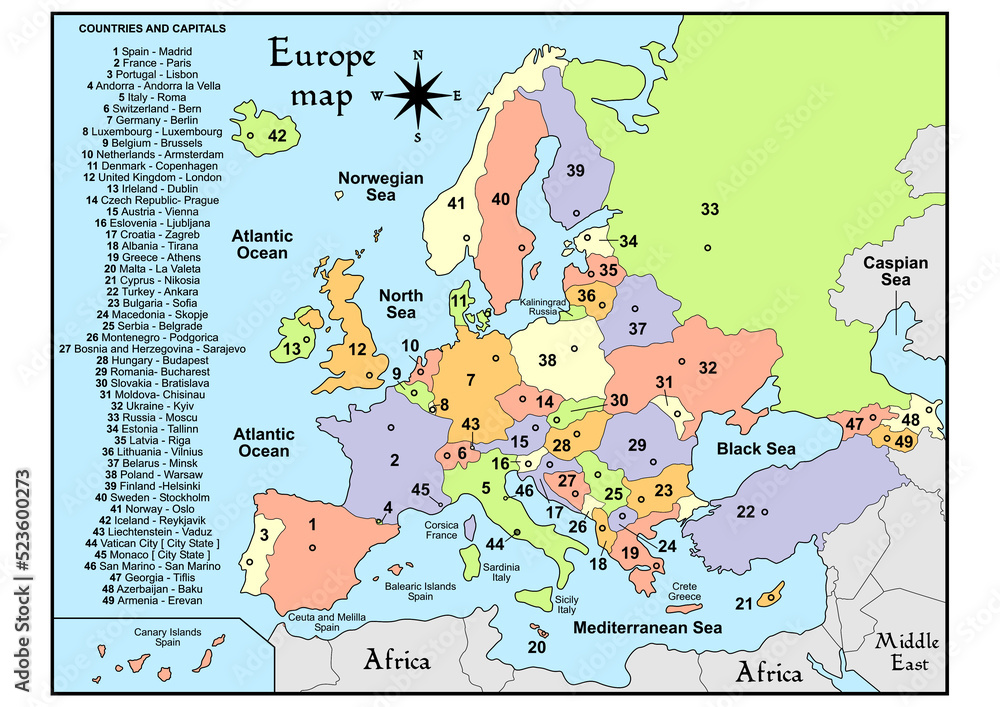 Geography Europe countries political map design Stock Illustration ...